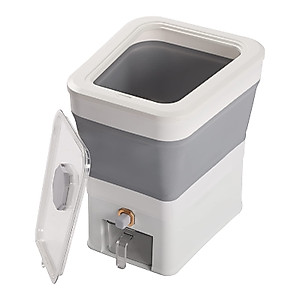 KenSyuInt Rice Dispenser, Collapsible Rice Dispenser, Grain Dispense,Stacked Grain Tank with Transparent Lid, Fresh Food Storage Bin fot Home Kitchen,Grey White(26lbs)