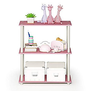 Furinno Turn-N-Tube 3-Tier Compact Multipurpose Shelf Display Rack, Pink/White
