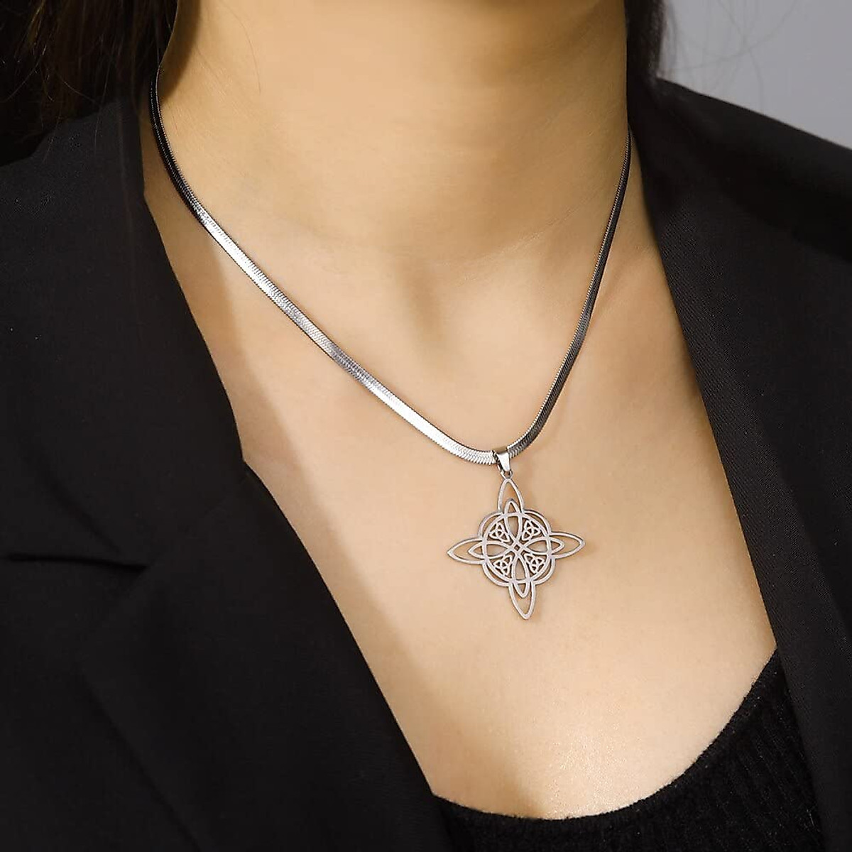 Wicca Witch Knot Pendant Necklace Celtics Amulet Stainless Steel Snake Chain Choker Pagan Witchcraft Luck Jewelry