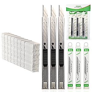 FOSHIO Utility knife Retractable with 30 Degree Snap Off Blade 9MM Box Cutter Knife, Office Vinyl and Paper Cutting Craft Knives, Pack of 3