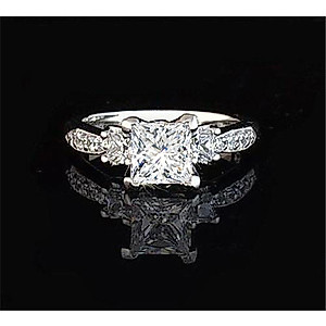 Venetia Realistic Supreme Princess Cut 3 Stones Simulated Diamond Ring 925 Silver Platinum Plated cz cubic zirconia 3NSQ8