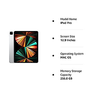 2021 Apple 12.9-inch iPad Pro (Wi‑Fi, 256GB) - Silver (Renewed)