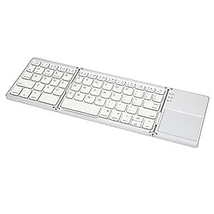 LMOLING Folding BT Keyboard, Wireless Portable Keyboard, 63 Keys Metal Ultra Thin Mini Folding Keyboard with Touchpad for Tablet Smartphones(Silver)