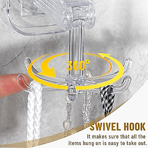 Fischuel Bathroom Wall and Ceiling Rotary Hook, 6 Claws Swivel Hook Shower Hanger, Compatible with Bathroom, Dressing Table, Entryway Storage (Colorless)