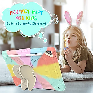 Ambison Compatible with iPad 9th/8th/7th Generation Case 10.2 2021/2020/2019 with 9H Tempered Glass Screen Protector,Push Popit Fidget Case with Pencil Holder Kickstand&Shoulder Strap-Rainbow