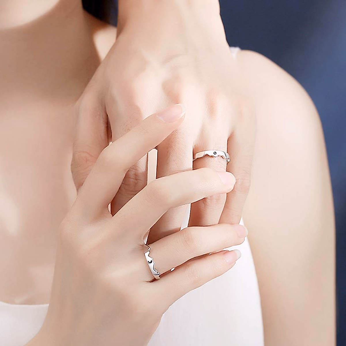 Jemant Sun Moon Rings For Couples Best Friends Adjustable Engraved Cute Aesthetic Mountain Ocean Promise Relationship Matching Couples Rings For Him And Her Set Valentine's Day Gifts