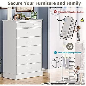 EPHEX Tall Dresser with 7 Drawers for Bedroom, Storage Tower Clothes Organizer, White Chest of Drawers with Sturdy Pedestal, 27.6'' W x 15.8'' D x 44.1'' H