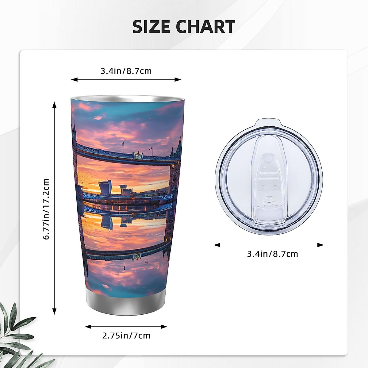AYCZN Sunrise Bridge 20 OZ Tumbler Stainless Steel Travel Coffee Mug, London Insulated Water Bottle with Lid Leakproof Thermal Cup