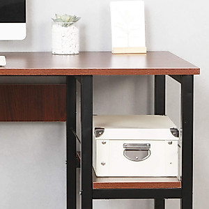 Computer Desk, Computer Desk with Shelves, 55 inches Office Desk with 4 Storage Shelves, Large Space Home Office Desks Trestle Desk Workstations, Modern Desk Writing Desk for Home Office (Walnut)
