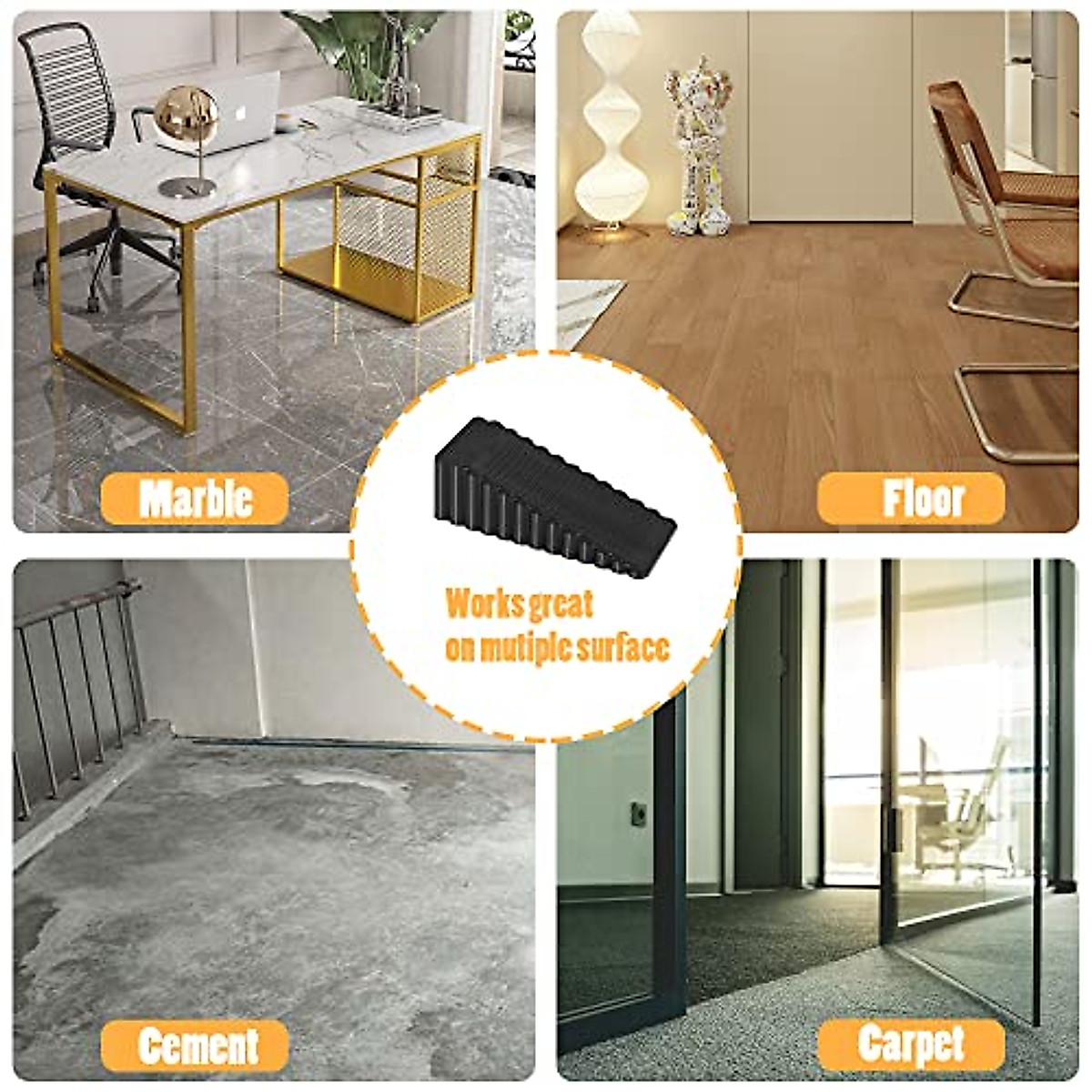 TAROSE Door Stoppers for Bottom of Door, Rubber Door Stops Wedge, Sturdy Stackable Doorstop Works on All Floor Surfaces Height up to 1 Inches - 2 Pack Black