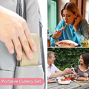 Reusable Travel Utensils Set with Case, 2 Sets Wheat Straw Portable Plastic Fork Spoons Knife Camping Cutlery, Eco-Friendly BPA Free Lunch Tableware for Kids Adults Travel Picnic Utensils