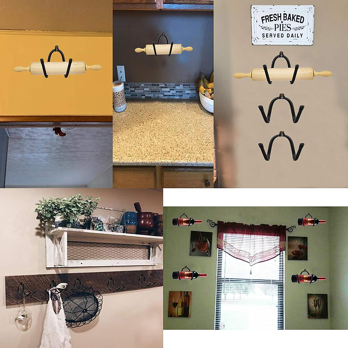 Rolling Pin Holder Rolling Pin Display Rack Rolling Pin Storage Rolling Pin Display Rack – Wall Mount Bottle Storage Organizer – Hardware Included - Rustic Home Decor Colonial Wall Décor - No Rolling