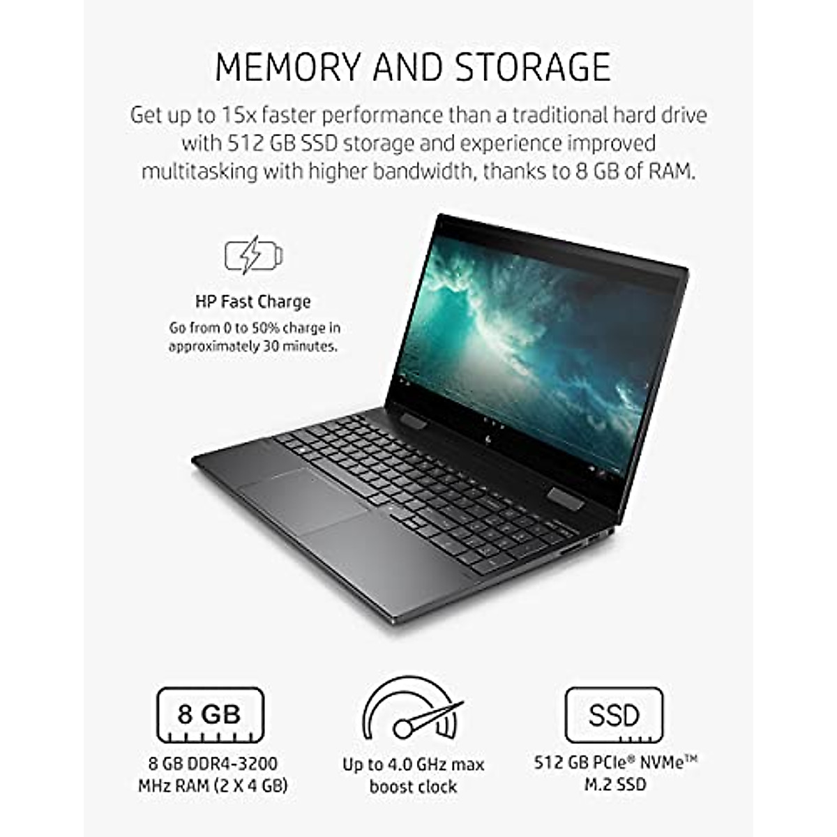 HP Envy x360 15 Convertible Laptop, AMD Ryzen 5 5500U Processor, AMD Radeon Graphics, 8 GB RAM, 512 GB SSD, 15.6 inch Full HD Display, Windows 10 Home(15-ee1010nr, 2021)
