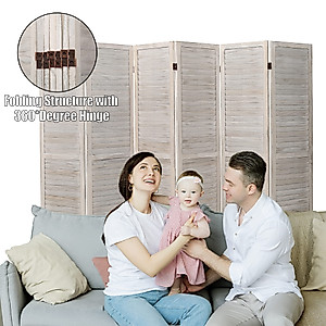 ECOMEX 6 Panel Wood Room Divider, Folding Room Divider Privacy Screen 5.6Ft Tall, Freestanding Louvered Divider Screen for Home Office Restaurant Bedroom(White)