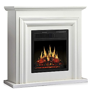 R.W.FLAME Electric Fireplace Mantel Wooden Surround Firebox, 36" White TV Stand with Freestanding Electric Fireplace, Remote Control, Adjustable Led Flame, 750W/1500w