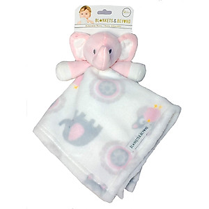 Blankets and Beyond Baby Plush Elephant Security Blanket Pink White Grey Nunu