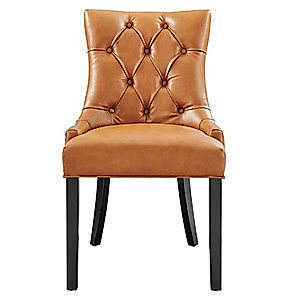 Modway Regent Modern Tufted Vegan Leather Upholstered Two Dining Chairs with Nailhead Trim in Tan