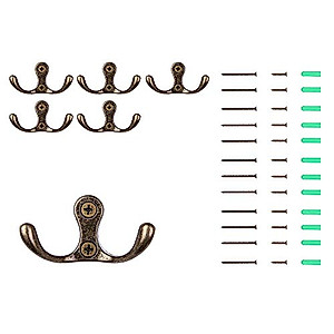 Double Utility Coat Hooks Hardware, Dual Zinc Alloy Hooks Wall Mounted Screws for Hanging Lightweight & Heavy Items Indoor&Outdoor Used, 6Sets (Bronze)