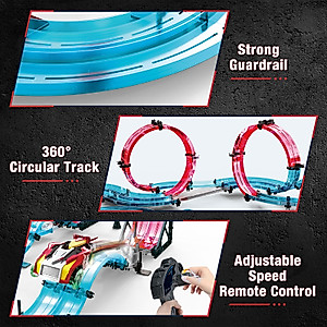 REMOKING RC Track Car, STEM Rail Race RC Track Car Toys Build Your Own 3D Super Track Ultimate Slot Car Playset 2 Cars 2 Remote Controllers Party Game, Great Gifts Toys for Kids Boys Girls Age 6 7 8 9