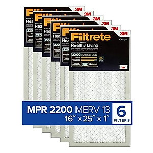 Filtrete 16x25x1 AC Furnace Air Filter, MERV 13, MPR 2200, Elite Allergen, Bacteria & Virus Filter, 3-Month Pleated 1-Inch Electrostatic Air Cleaning Filter, 6-Pack (Actual Size 15.69x24.69x0.78 in)