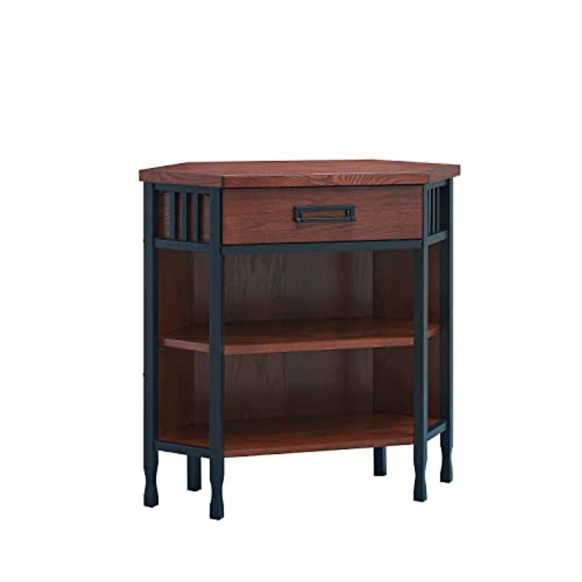 Leick Home 11264 Ironcraft Foyer Corner Rustic Bookcase with Drawer Storage, Mission Oak