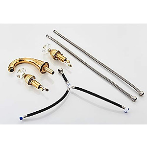 YUELIFE Bathroom Sink Faucet 3 Hole Deck Mounted Widespread Brass Bathroom Faucet Crystal Handle Mixer Tap,Gold(Ti-PVD)