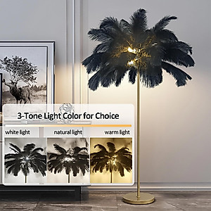HDXZTQ Floor Lamp， Standing Lamp Tall Feather Floor Lamps 62.9in Black Floor Lamps for Living Room Foot Switch / 6*G4 Feather Lamp (Black Floor lamp)