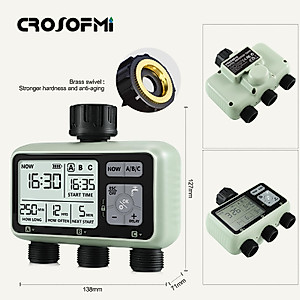 CROSOFMI Watering Timer,Sprinkler Timer Programmable Garden Outdoor Hose Faucet Timer with Rain Delay/Manual/Automatic Watering System,Waterproof Digital Irrigation Timer System for Lawns,3 Outlet