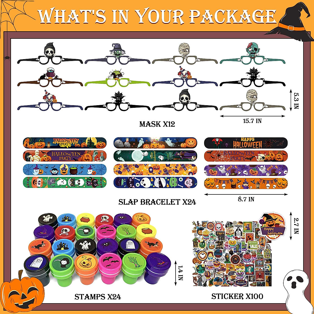 Generic Halloween Party Favors Halloween Toys - 160Pcs Halloween Supplies Favors Halloween Slap Bracelets Halloween Stickers Halloween Stamps for Kids Halloween Party Favor Halloween Treat Bags Gifts