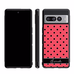 Pinkish Red and Black Polka Dot Personalized Black Rubber Phone Case Compatible With Google Pixel 8 Pro, 8a, 8, 7a, 7, Pixel 7 Pro, 6a, Pixel 6 Pro, 6, 5, 4a 5G, 4a 4G, 4, 4 XL, 3a, 3a XL, 3, 3 XL