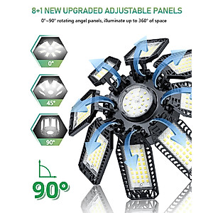 YIBEYYDS LED Garage Lights Garage Light - 240W 24000LM Garage Lights Ceiling LED，6500K LED Garage Ceiling Lights with 8+1 Deformable Panels Support E26/E27 for Garage, Workshop, Basement (2)