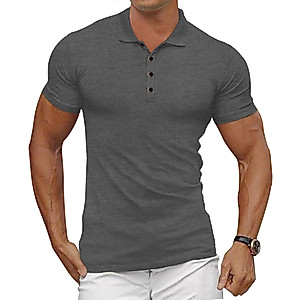 Gnvviwl Mens Waffle Knit Polo Shirts Short Sleeve Slim Fit Golf Casual Tee Shirts Grey