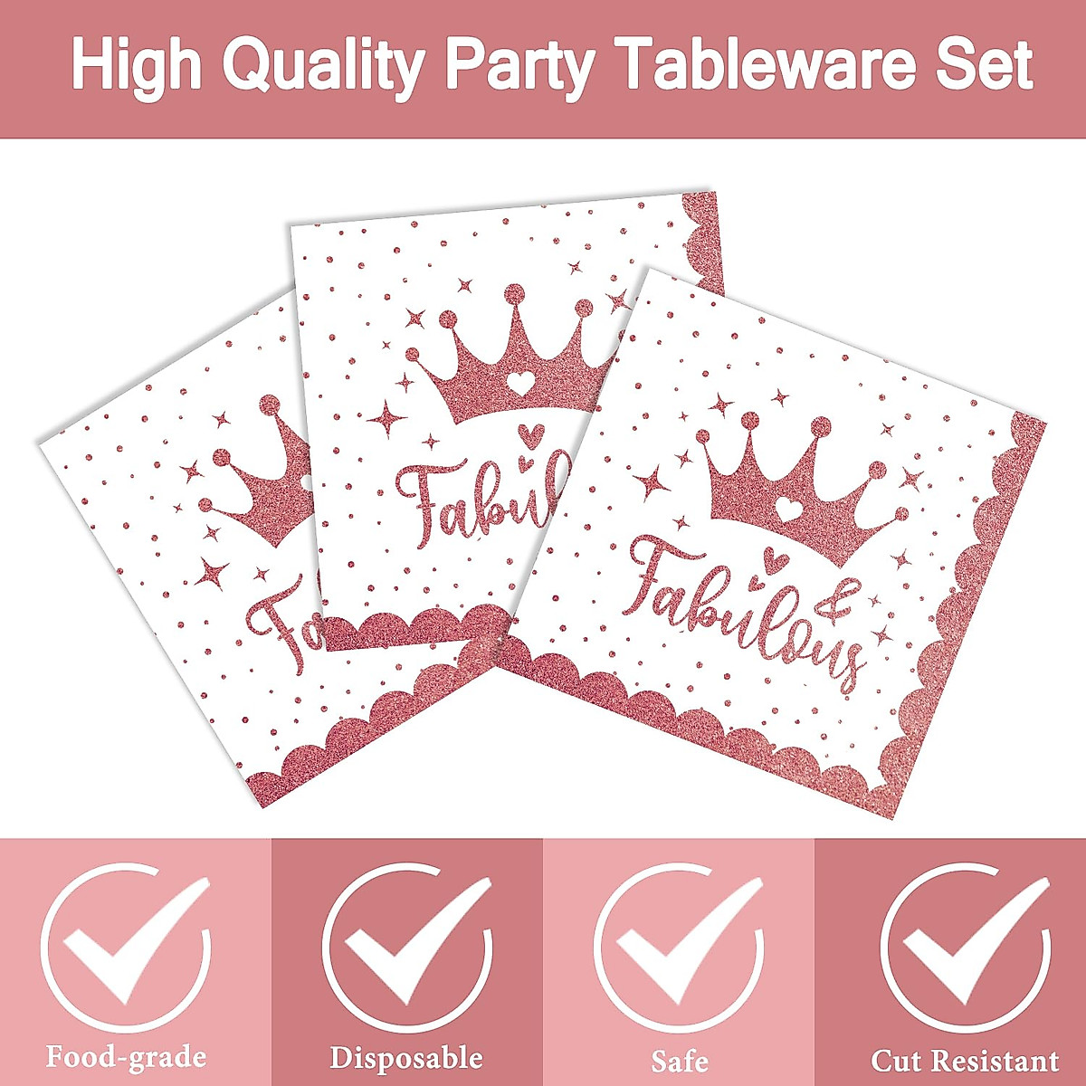 50th Birthday Tableware for Women - 96Pcs 50th Birthday Plates and Napkins | Rose Gold Party Supplies 50th Fabulous Happy Birthday Tableware Set | Cheers to 50 Years Party Decorations Serves 24 Guests