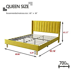 Zoophyter Upholstered Platform Bed Frame Queen Size with Headboard,Mattress Foundation/Strong Wooden Slats Support/No Box Spring Needed/Easy Assembly Yellow