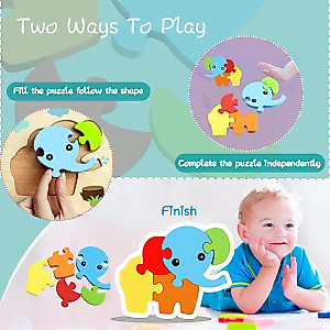 Wooden Puzzles for Toddlers 1-3 Learning Sensory Toys Gifts for 1 2 3 Year Old Girls Boys 6 Animal Shape Jigsaw Toddler Puzzles Ages 2-4 Baby Educational STEM Montessori Toys Preschool Building Games