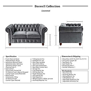 Lexicon Boswell Living Room Loveseat, Dark Gray