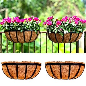 LaLaGreen Wall Planters for Outdoor Plant (2 Pack, 16 Inch) Deck Railing Planter Boxes for Outside Plants, Window Flower Box with Coco Liners Metal Horse Troughs Fence Balcony Garden Herb Patio Porch