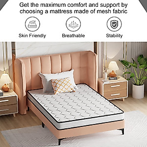 6 Inch Full Size Mattress with Innerspring and Foam, Hybrid Mattress Full with Fiberglass Free, Medium Firm Spring Mattress, Full Size Mattress in A Box, Pressure Relief, 75"L X 54"W X 6"Th, White
