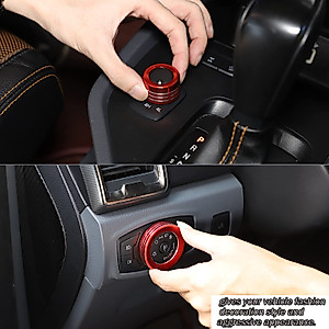 Lcojicep Car Headlight Switch/4WD Knob Ring Ring Cover Trim Compatible with Ford Ranger 2015-2021 Aluminum Alloy Central Control Switch knob Ring Cover Decoration (red)
