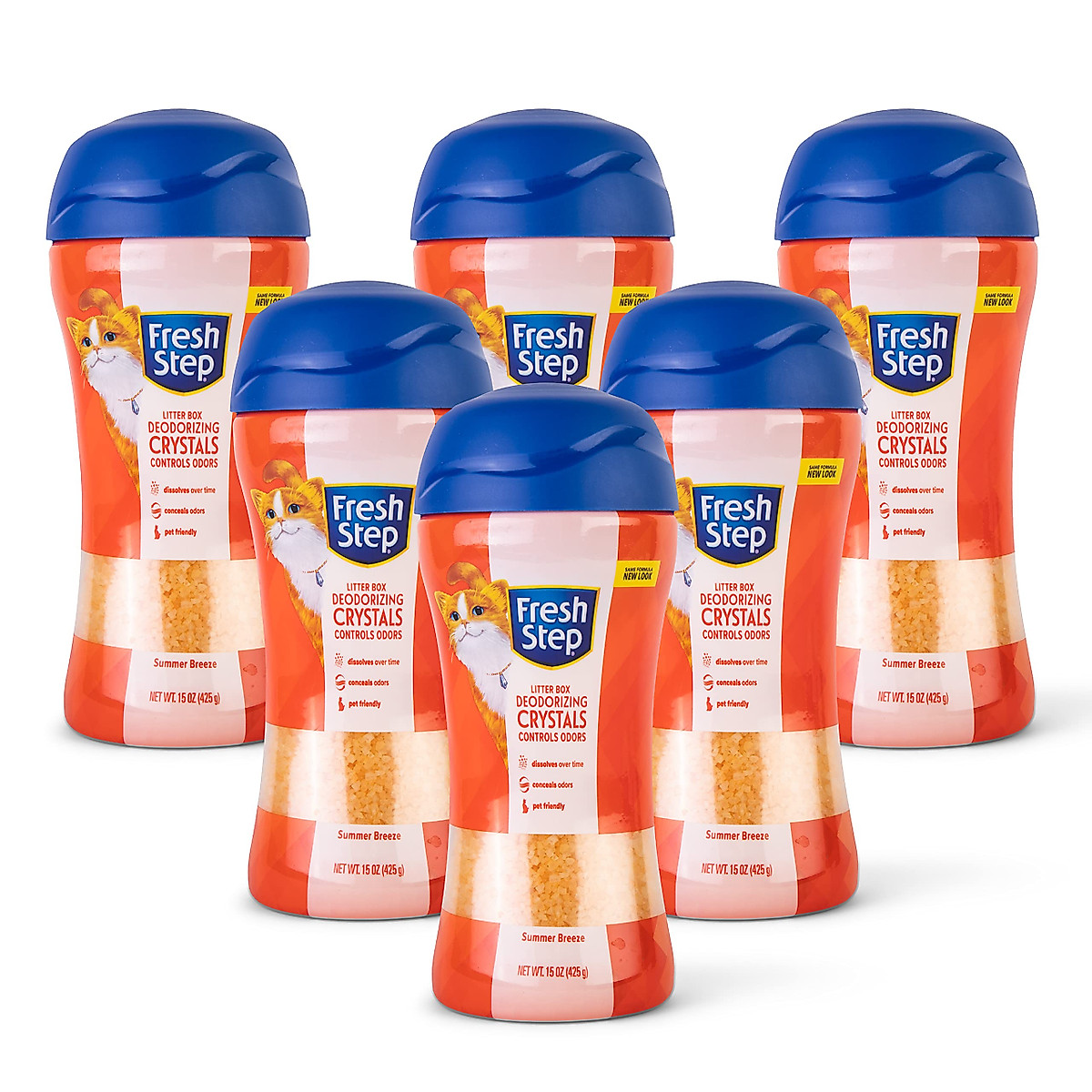 Fresh Step Cat Litter Crystals | Cat Litter Box Deodorizer Product for All Cats | Combats Cat Odors and Neutralizes Smells | Summer Breeze Scent, 15 Oz - 6 Pack