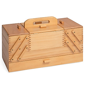 Hobby Gift Wooden Cantilever Sewing Crafting Hobby Storage Box, Wood, Assorted, 23.5 x 45 x 32 cm