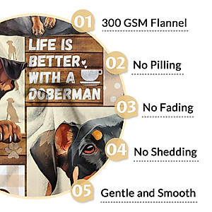 Custom Doberman Blanket Gifts with Name - 60x80 Inches Collage Dog Throw Blanket for Adults, Kids Boys & Girls - Colorful Soft Fuzzy Blankets for Couch, Sofa & Bed