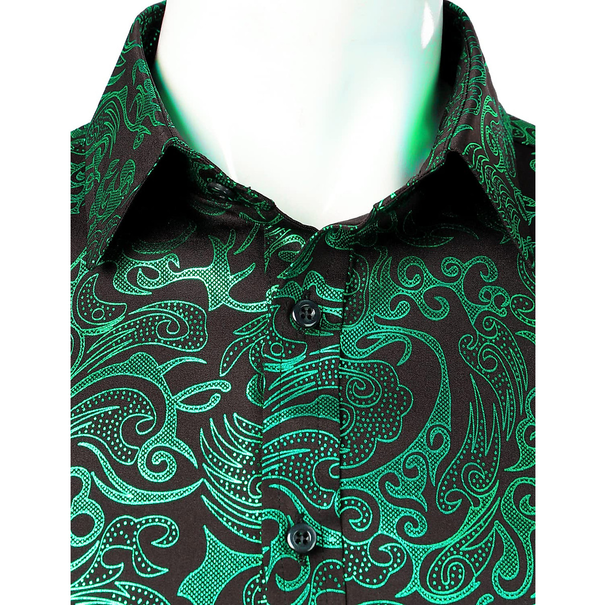 ZEROYAA Men's Luxury Prom Design Slim Fit Long Sleeve Button up Party Dress Shirts ZZCL48 Emerald Large