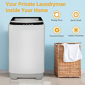 ROVSUN 13lbs Portable Washing Machine with Drain Pump, 1.32cu.ft Full-Automatic Washer with 10 Programs 8 Water Levels, Perfect for Apartments, RVs and Dorm