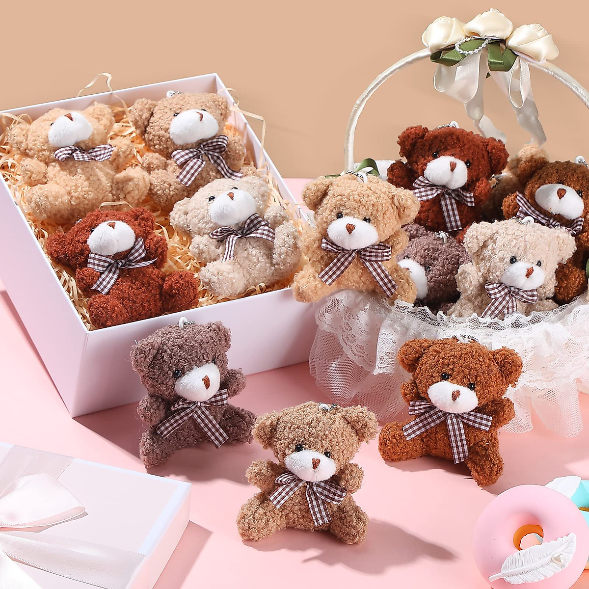24 Pack Mini Bear Toys Bulk Plush Stuffed Animals Jointed Doll 3.15 Inch Bear Keychain for Teens Girls Adult Birthday Wedding Graduation Gift Decoration Party Favor Backpack DIY Pendant (Stylish)