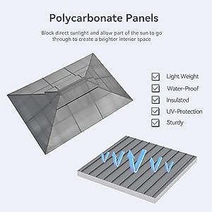 Joyside 10x13 ft Outdoor Hardtop Gazebo with Double-Tier Polycarbonate Roof, Aluminum Frame Gazebo with Netting and Curtain Included, Suitable for Lawn Backyard Patio