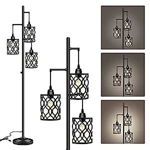 68" Industrial Floor Lamp, Dimmable Farmhouse Floor Lamp for Living Room, 3 Light Rustic Standing Tall Lamp Including 3 PCS 6W E26 Bulbs, Sturdy Base Vintage Floor Lamp for Bedrooms Room, Office, Bar