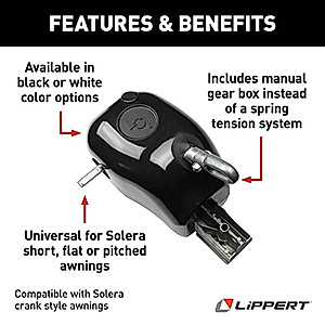 Lippert Components-300031 Solera Manual Crank Style Awning Drive Head Assembly, Black