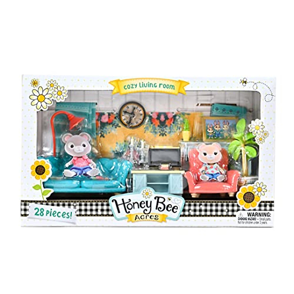 Honey Bee Acres Cozy Living Room Décor – 28 Pieces Accessory Set | Colorful Farmhouse Doll Furniture | Pretend Play Toys for Kids - Sunny Days Entertainment
