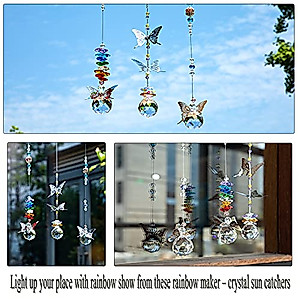 H&D HYALINE & DORA Crystal Suncatcher Window Hanging Ornament Crystals Ball Prism Rainbow Maker Butterfly Decor Pendant Set for Home Garden